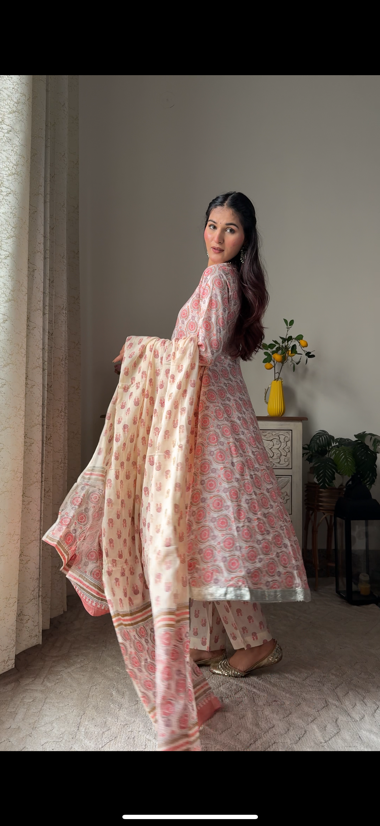 Aabha Printed Cotton Anarkali Suit Set | Shaayra