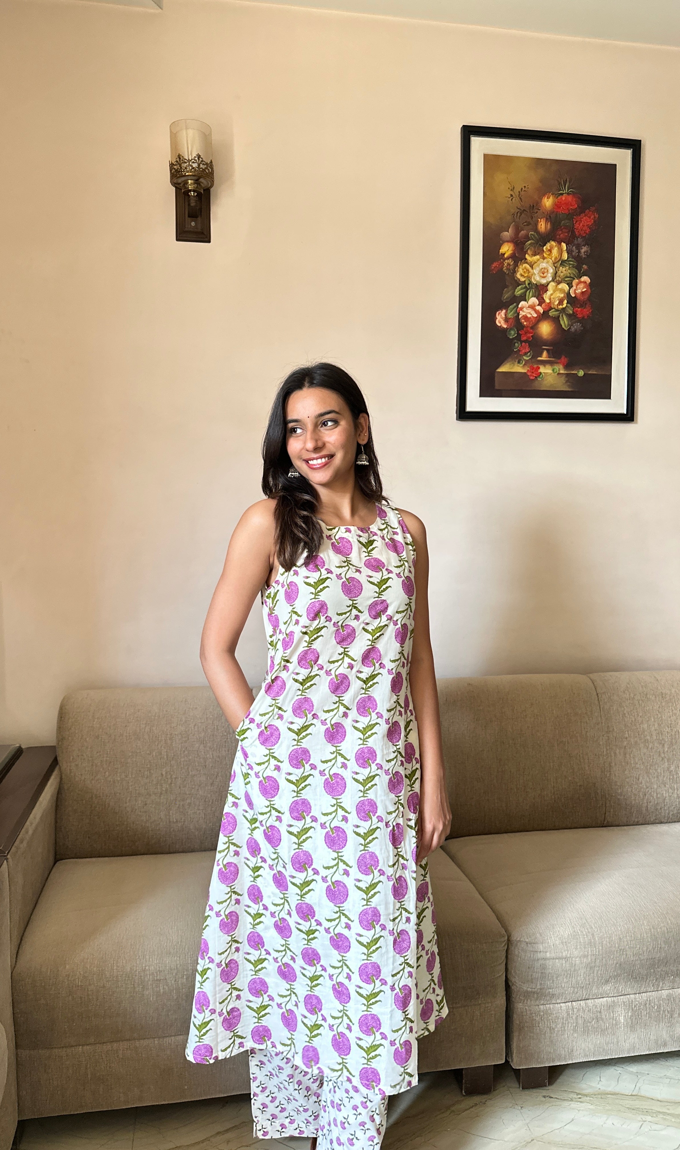 White & Purple A-Line Ethnic Coord Set -Pure Cotton – Shaayra